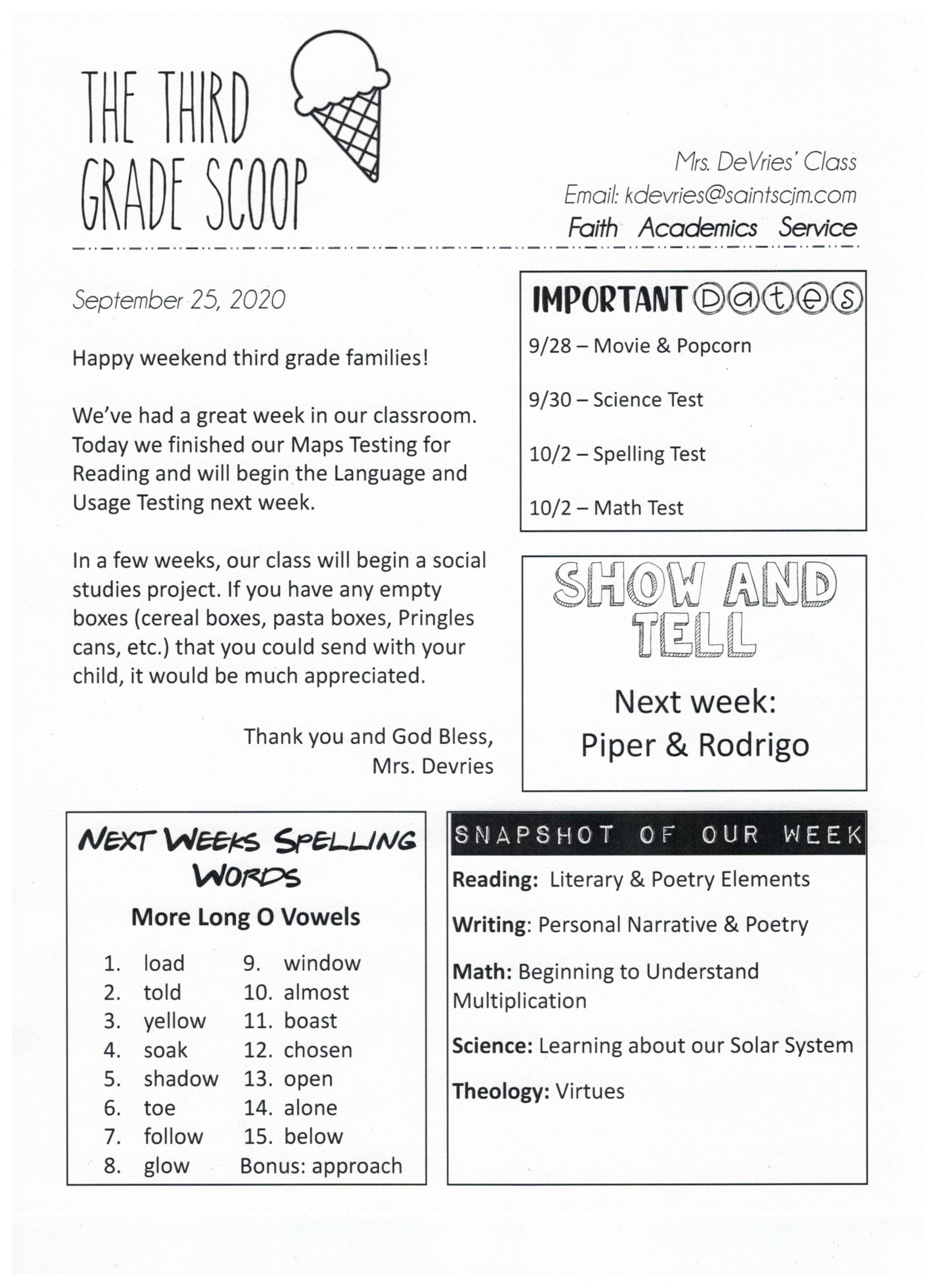 Grade 3 | St. Charles Borromeo Catholic School