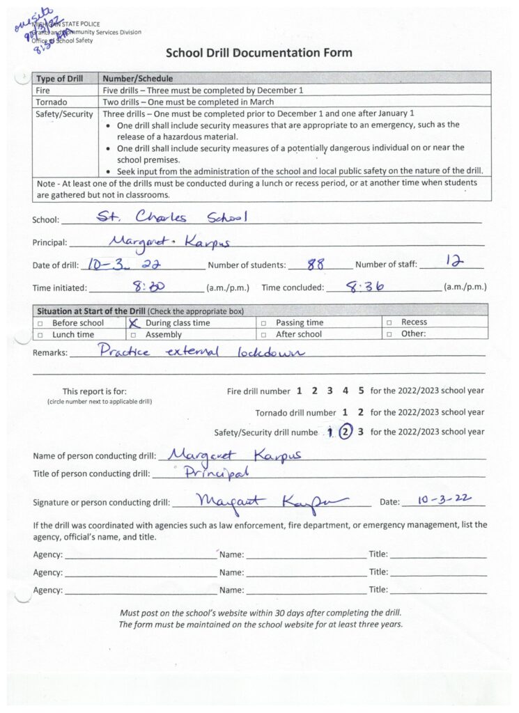 School Emergency Drills | St. Charles Borromeo Catholic School